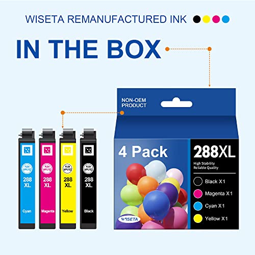 288XL T288XL High Yield Remanufactured Ink Cartridge Replacement for Epson 288 XL 288XL T288XL to use with XP-430 XP-330 XP-434 XP-440 XP-446 XP-340 Printer (1 Black, 1 Cyan,1 Magenta,1 Yellow)