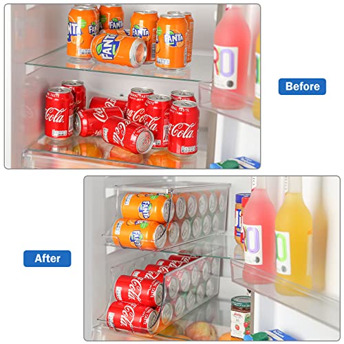 Puricon 2 Pack Soda Can Organizer Dispenser for Refrigerator, Clear Plastic Canned Food Pop Beverage Container Holder Storage Bin with Lid for Freezer Rack Pantry Cabinet Cupboard Kitchen-Standard