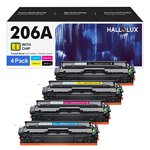 HALLOLUX 206A Toner Cartridge (with chip) Replacement for 206A 206X W2110A W2110X Compatible with Color Pro MFP M283fdw M283cdw M283 M255 M255dw M282nw Printer Toner (4 Pack)