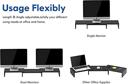 FITUEYES Dual Monitor Stand – 3 Shelf Computer Monitor Riser, Wood Desktop Stand with Adjustable Length and Angle, Desk Accessories, Office Supplies Medium Black,DT108001WB