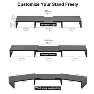 FITUEYES Dual Monitor Stand – 3 Shelf Computer Monitor Riser, Wood Desktop Stand with Adjustable Length and Angle, Desk Accessories, Office Supplies Medium Black,DT108001WB