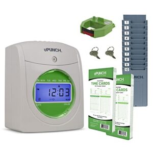 upunch starter time clock bundle with 100-cards, 1 time card rack, 1 ribbon & 2 keys (hn1500)