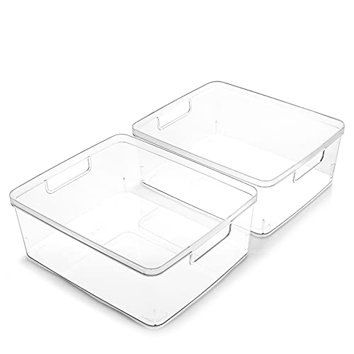 BINO | Plastic Storage Bins, Medium - 2 Pack | THE LUCID COLLECTION | Multi-Use Organizer Bins | Built-In Handles | BPA-Free | Clear Storage Containers | Fridge Organizer | Pantry & Home Organization