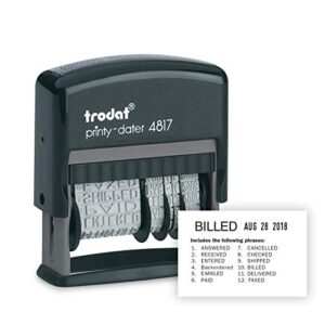 trodat printy 4817 economy dial-a-phrase, 12 popular office messages, month in letters, day and year in numbers, rubber date stamp – self inking black ink