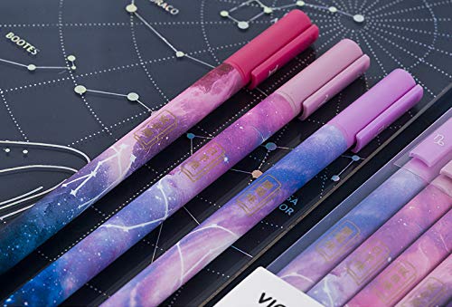 Jisomin 12 pcs Constellation Gel Ink Pens, Creative Galaxy Pens, 0.5mm Extra-Fine Ballpoint Pen, Promotional Gift Stationery School Office Supply (Black Ink)