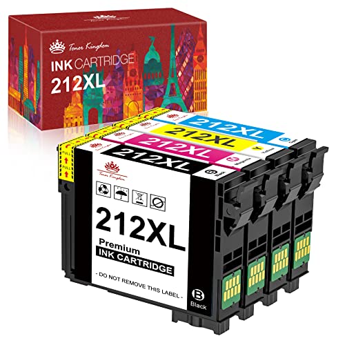 Toner Kingdom Remanufactured Ink Cartridges Replacement for Epson 212XL 212 XL T212 to Used with Workforce WF-2830 WF-2850 Expression Home XP-4100 XP-4105 Printer Ink (4 Pack)