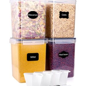 Pantry Organization and Storage Set 4 Pieces Kitchen Containers with Lids Large 5.2L Dry Food Storage Containers Airtight Bulk Plastic Flour Sugar Containers with Measuring Spoon,Labels