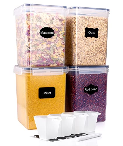 Pantry Organization and Storage Set 4 Pieces Kitchen Containers with Lids Large 5.2L Dry Food Storage Containers Airtight Bulk Plastic Flour Sugar Containers with Measuring Spoon,Labels