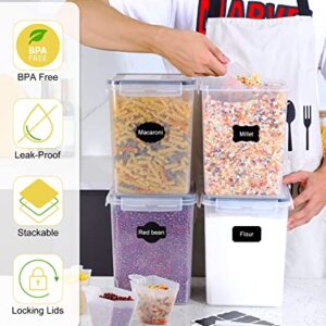 Pantry Organization and Storage Set 4 Pieces Kitchen Containers with Lids Large 5.2L Dry Food Storage Containers Airtight Bulk Plastic Flour Sugar Containers with Measuring Spoon,Labels