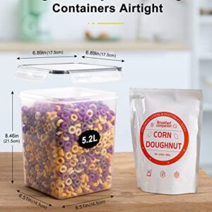 Pantry Organization and Storage Set 4 Pieces Kitchen Containers with Lids Large 5.2L Dry Food Storage Containers Airtight Bulk Plastic Flour Sugar Containers with Measuring Spoon,Labels