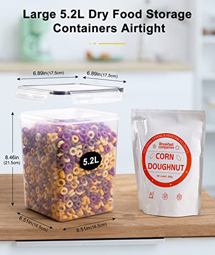 Pantry Organization and Storage Set 4 Pieces Kitchen Containers with Lids Large 5.2L Dry Food Storage Containers Airtight Bulk Plastic Flour Sugar Containers with Measuring Spoon,Labels