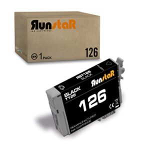 run star 1 pack 126 black remanufactured ink cartridge replacement for epson 126 t126 use for epson stylus nx330 nx430 workforce 60 435 520 840 wf-3520 3540 7010 7510 7520 printer (1 black)