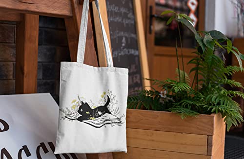 Mahrokh Canvas Tote Bag for Woman Funny Aesthetic Tote Bag Cute Cat Flower Reusable Grocery Bags