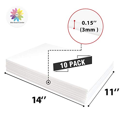 MBC Mat Board Center, Pack of 10, Foam Boards, 11x14 (Many Sizes Available) 1/8" Thick, White Foam Boards (Acid-Free)