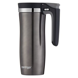 contigo handled vacuum-insulated stainless steel thermal travel mug with autoseal spill-proof lid, reusable coffee cup or water bottle, bpa-free, keeps drinks hot or cold for hours, 16oz gunmetal