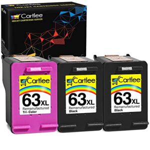 cartlee 3 remanufactured 63xl 63 xl high yield ink cartridges for hp envy 4512 4520 deskjet 3632 2130 1110 1112 2132 3630 3634 3636 3637 officejet 3830 3833 4650 4652 5255 5258 printer black, color