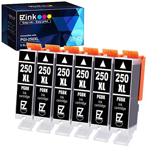 E-Z Ink (TM) Compatible Ink Cartridge Replacement for Canon PGI-250XL PGI 250 XL to use with PIXMA MX922 MX722 MG5420 MG5520 MG5620 MG6320 MG6420 MG6620 MG7120 MG7520 iP8720 (Large Black, 6 Pack)