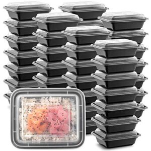 50-pack tiny meal prep plastic microwavable food containers meal prepping & lids.”12 oz.” black rectangular reusable storage lunch boxes -bpa-free food grade- freezer dishwasher safe -premium quality