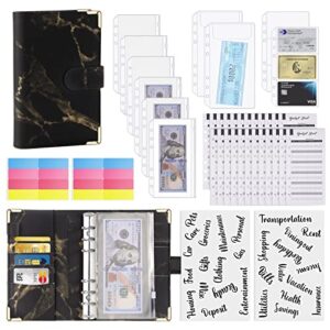 45 pcs budget binder with zipper envelopes,pu leather money organizer for cash bills coupon card, budget planner for saving money,cash envelopes for budgeting,money saving binder,marble black