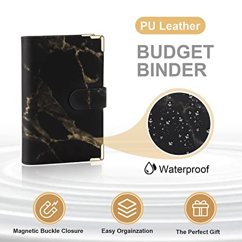 45 Pcs Budget Binder with Zipper Envelopes,PU Leather Money Organizer for Cash Bills Coupon Card, Budget Planner for Saving Money,Cash Envelopes for Budgeting,Money Saving Binder,Marble Black