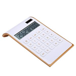 calculator, slim elegant design, office/home electronics, dual powered desktop calculator, solar power, 10 digits, tilted lcd display, inclined design, white (slim2)