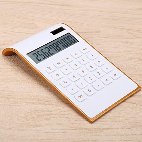 Calculator, Slim Elegant Design, Office/Home Electronics, Dual Powered Desktop Calculator, Solar Power, 10 Digits, Tilted LCD Display, Inclined Design, White (Slim2)