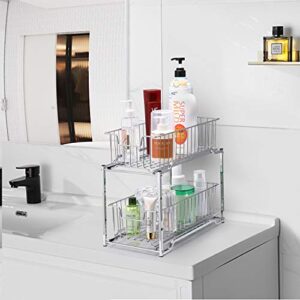 Simple Trending Stackable 2-Tier Under Sink Cabinet Organizer with Sliding Storage Drawer, Chrome