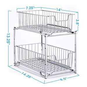 Simple Trending Stackable 2-Tier Under Sink Cabinet Organizer with Sliding Storage Drawer, Chrome