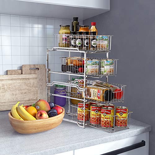 Simple Trending Stackable 2-Tier Under Sink Cabinet Organizer with Sliding Storage Drawer, Chrome