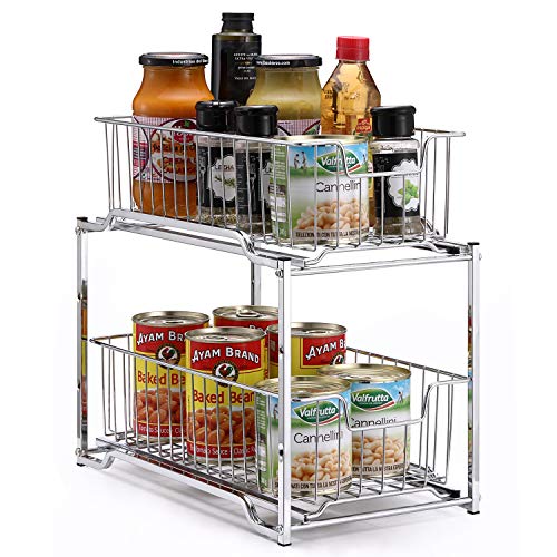 Simple Trending Stackable 2-Tier Under Sink Cabinet Organizer with Sliding Storage Drawer, Chrome