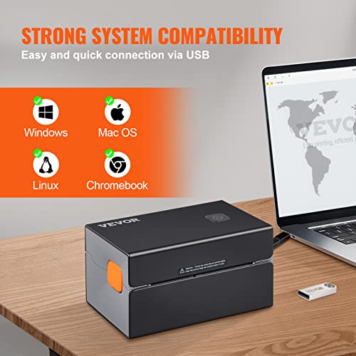 VEVOR HD(300DPI) Thermal Label Printer, Shipping Label Printer w/Auto Label Recognition, Support Windows/MacOS/Linux/Chromebook, Compatible w/Amazon, Ebay, Shopify, USPS, Etsy, UPS, etc.