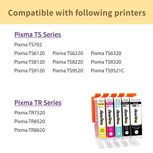 Mayway Compatible Ink Cartridges 280XL 281XL 280 281 XL , Work with C a K e Printers Pixma TR7520 TR8520 TS6120 TS6220 TS8120 TS8220 TS9120 TS9520 TS9521C TS702 Printer (5 Pack, No Photo Blue)