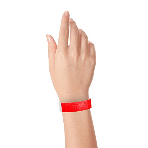 WristCo Neon Red 3/4" Tyvek Wristbands - 500 Pack Paper Wristbands For Events