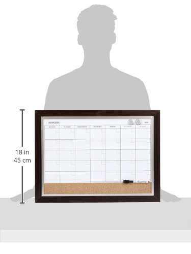 Quartet Combination Magnetic Whiteboard Calendar & Corkboard, 17" x 23" Combo Dry Erase White Board & Cork Bulletin Board, Perfect for Office, Home School Message Board, Wood Frame (22476)