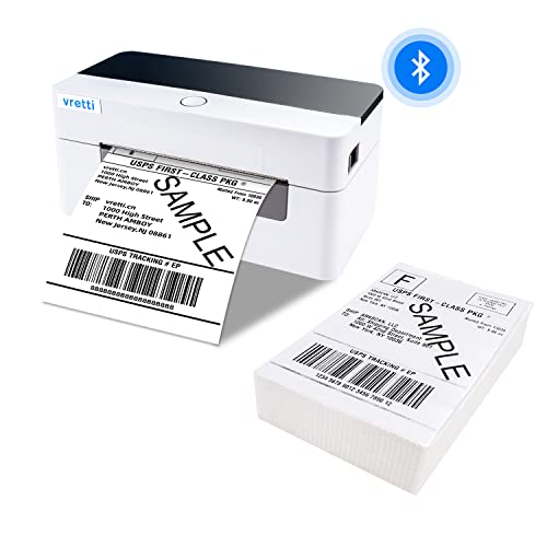 VRETTI Bluetooth Thermal Label Printer with Pack of 250 4x6 Per Fan-fold Labels for Small Business & Shipping Packages