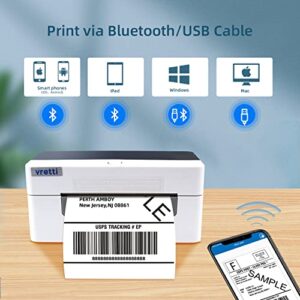 VRETTI Bluetooth Thermal Label Printer with Pack of 250 4x6 Per Fan-fold Labels for Small Business & Shipping Packages