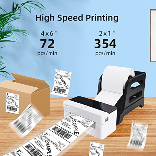 VRETTI Bluetooth Thermal Label Printer with Pack of 250 4x6 Per Fan-fold Labels for Small Business & Shipping Packages