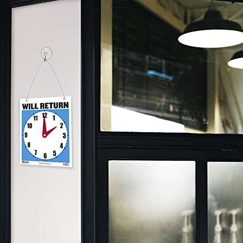 BAZIC Open Sign 7.5"x9", Clock Will Return Will be Back, Double Sides Plastic Vinyl Signs, Business Store Office Bars Retail Salon Shop, 1-Pack