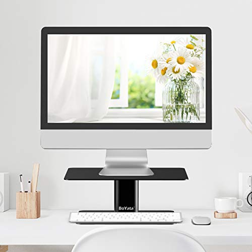 BoYata Monitor Stand, Adjustable Monitor Riser Metal Computer Stand Compatible with TV, PC, Laptop, Computer, iMac, and All Screen Display-Black