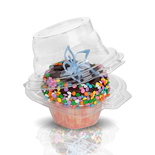 50 Pcs Individual Cupcake Containers Disposable Clear Plastic Cupcake Holders with Airtight Deep Dome Lid Stackable Single Cupcake Boxes for Home Baking Party Wedding, Cake Shop