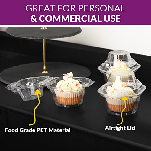 50 Pcs Individual Cupcake Containers Disposable Clear Plastic Cupcake Holders with Airtight Deep Dome Lid Stackable Single Cupcake Boxes for Home Baking Party Wedding, Cake Shop