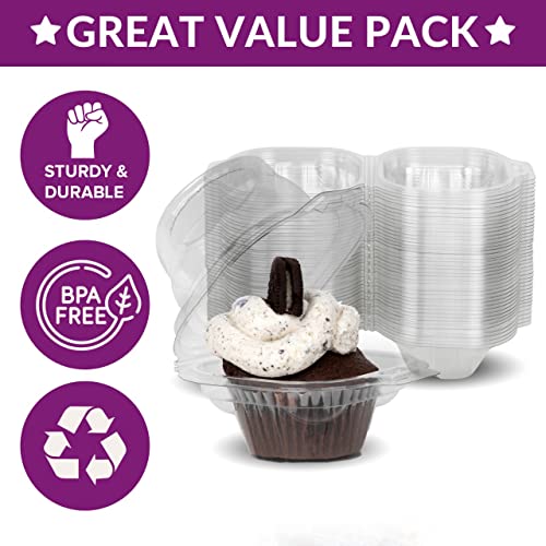 50 Pcs Individual Cupcake Containers Disposable Clear Plastic Cupcake Holders with Airtight Deep Dome Lid Stackable Single Cupcake Boxes for Home Baking Party Wedding, Cake Shop