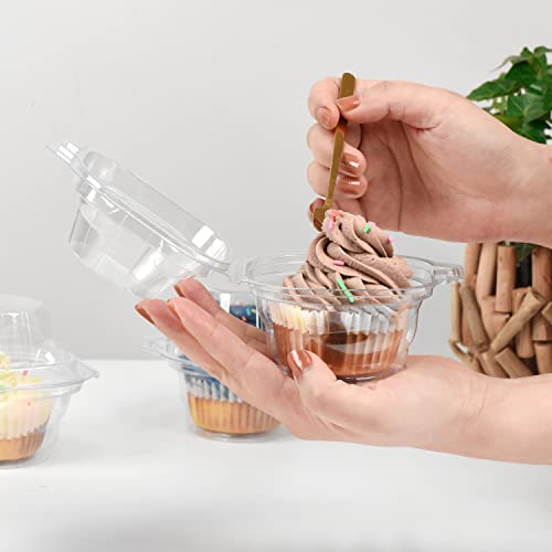 50 Pcs Individual Cupcake Containers Disposable Clear Plastic Cupcake Holders with Airtight Deep Dome Lid Stackable Single Cupcake Boxes for Home Baking Party Wedding, Cake Shop