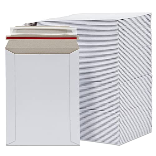 100 Pack Stay Flat Rigid Mailers 6x8, Self Adhesive Bulk White Cardboard Envelopes for Shipping Photo, Documents