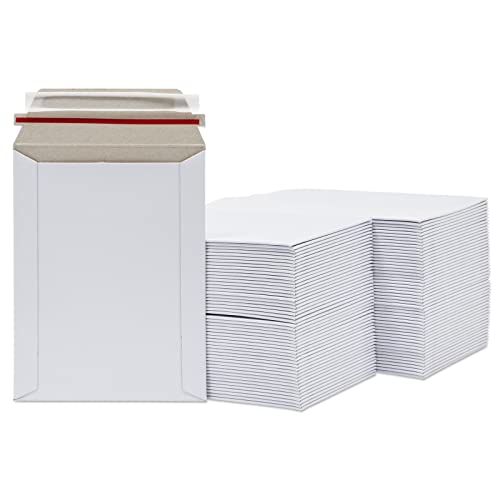 100 Pack Stay Flat Rigid Mailers 6x8, Self Adhesive Bulk White Cardboard Envelopes for Shipping Photo, Documents