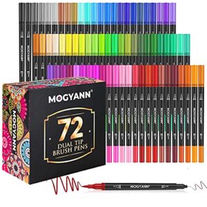 mogyann markers for adult coloring – 72 color dual tip brush pens coloring markers set