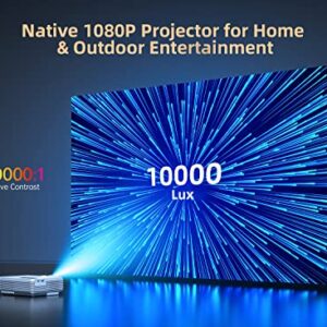 ALVAR Native 1080P Bluetooth Projector w/ 100'' Screen, 4K Supported, 10000 Lux & 400 ANSI Portable Outdoor Movie Projector w/ 60000 Hrs LED Lamp Life, Compatible with TV Stick, HDMI and USB