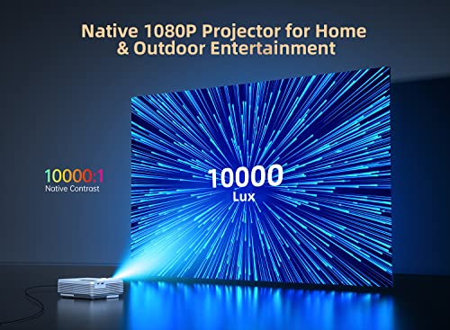 ALVAR Native 1080P Bluetooth Projector w/ 100'' Screen, 4K Supported, 10000 Lux & 400 ANSI Portable Outdoor Movie Projector w/ 60000 Hrs LED Lamp Life, Compatible with TV Stick, HDMI and USB