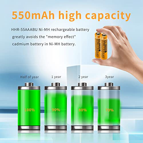 4PCS NI-MH AAA Rechargeable Battery, 1.2V 550mAh Battery for Panasonic Cordless Phone, HHR-55AAABU Replacement Battery