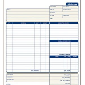 Adams Job Invoice Forms, 2-Part Carbonless, For Service and Repair Billing, 100 Individual Sets Per Pack (NC2817), White, 8-1/2 x 11Inches